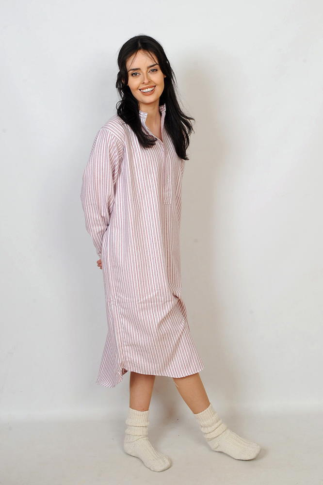 Gleneske Traditional Stripe Women's Irish Nightshirt Cranberry | Murphy ...