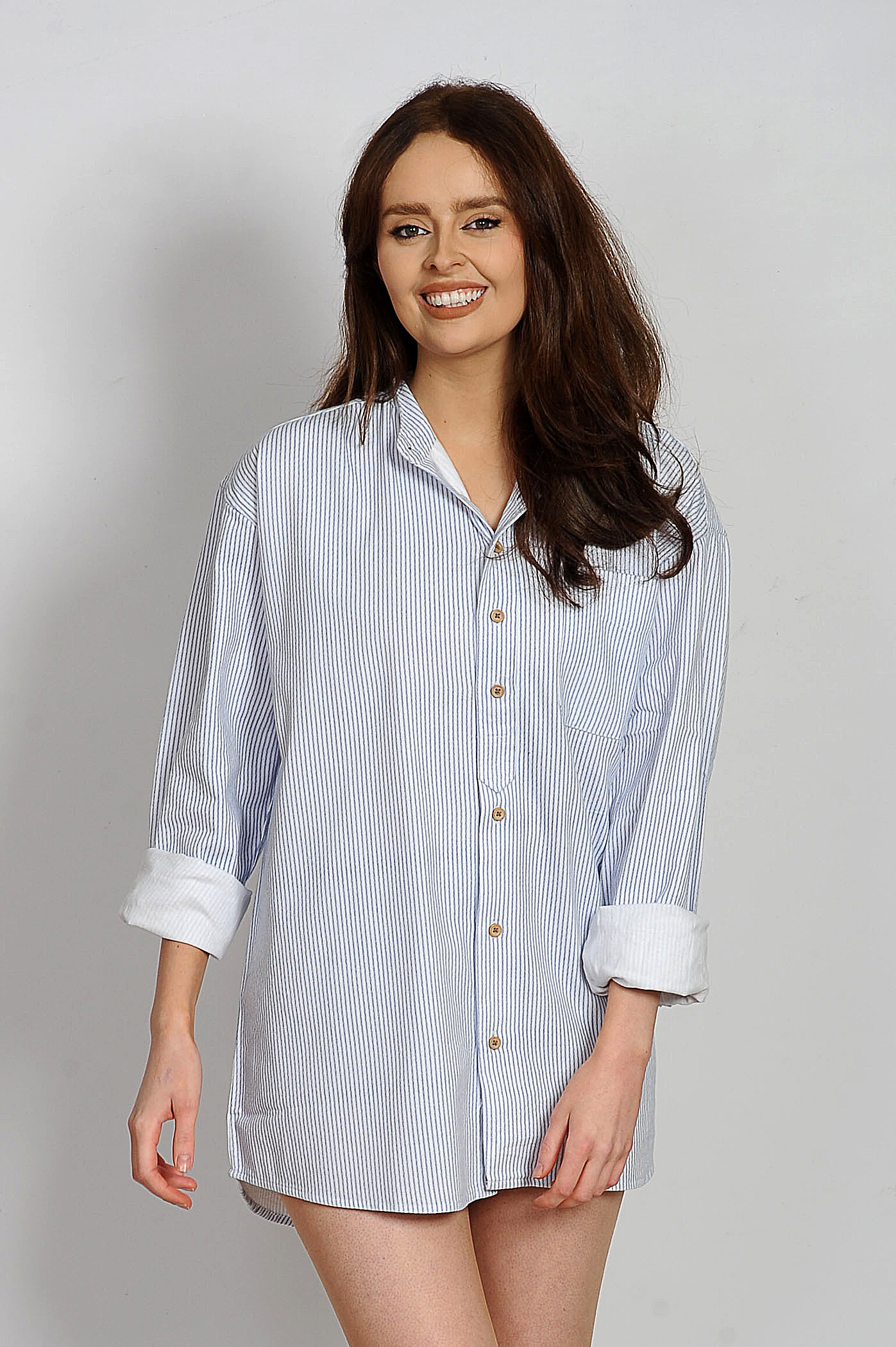 Claddagh Women's Grandfather Shirt Stonewash Blue | Murphy of Ireland US